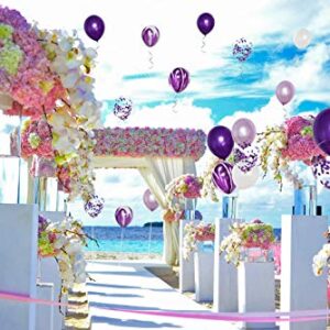 50 Pcs 12 Inches Purple and White Balloons, Purple Confetti Balloons, Purple and Lavender Balloons, Helium Balloons for Wedding Birthday Party Decorations Balloon Garland Arch Purple Theme Graduation