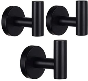 wall towel hooks bathroom hook matte black robe coat hooks sus 304 stainless steel heavy duty door hanger clothes cabinet closet sponges hook for bathroom bedroom kitchen hotel pool 3 packs