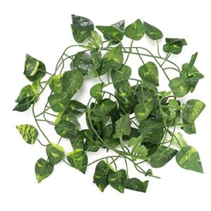 repta vines flexible bend long vines artificial fake leaves habitat decor for lizard frogs snakes and more reptiles(green leaf)