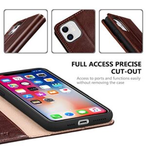 Belemay iPhone 11 Wallet Case, iPhone 11 Case, [Genuine Cowhide Leather Case] Slim Fit Folio Book Flip Cover Card Holder Slots, Kickstand Function, Cash Pockets Compatible iPhone 11 (6.1-inch), Brown