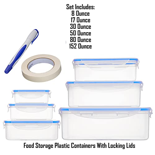 TigerChef Food Storage Container Set With Airtight Leak Proof Snap Lock Lids - BPA Free, Microwave, Freezer and Dishwasher Safe - 12 Piece Containers Set Includes Freezer Labels And Marker