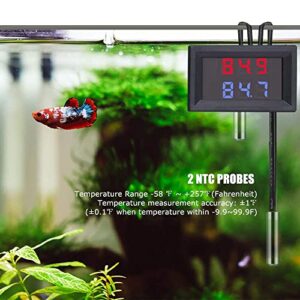 IS Icstation Digital Thermometer, Car Auto Temperature Gauge Sensor, DC 4-28V Fahrenheit Dual Display, Monitor with 2 NTC Waterproof Probes for Aquarium Vehicle Fish Tank