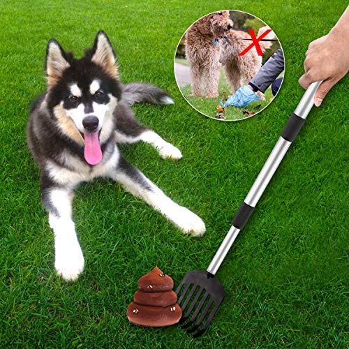 SKYFIELD Pooper Scooper Rake, 3-Stage Extendable Metal Dog Poop Rake Steel Poop Scoop Rake for Large Medium Small Dogs, Length Handled Range 19.7'' to 38.5'',Came with Storage Bag