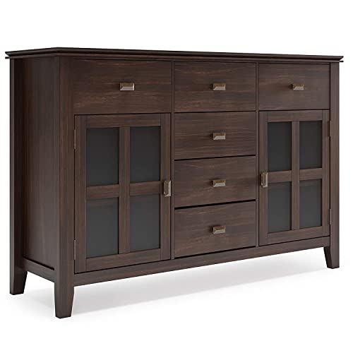 SIMPLIHOME Artisan Solid Pine Wood 54 inch Contemporary Sideboard Buffet Credenza in Dark Chestnut Brown features 2 Doors, 6 Drawers and 2 Cabinets with Large storage spaces