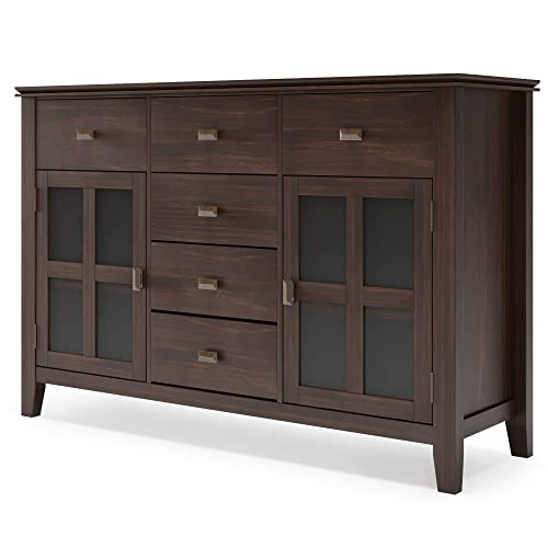 SIMPLIHOME Artisan Solid Pine Wood 54 inch Contemporary Sideboard Buffet Credenza in Dark Chestnut Brown features 2 Doors, 6 Drawers and 2 Cabinets with Large storage spaces