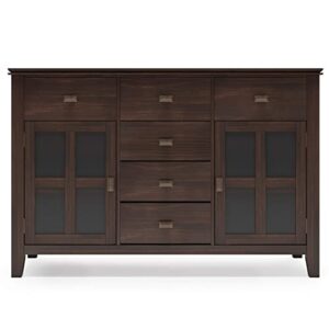 SIMPLIHOME Artisan Solid Pine Wood 54 inch Contemporary Sideboard Buffet Credenza in Dark Chestnut Brown features 2 Doors, 6 Drawers and 2 Cabinets with Large storage spaces