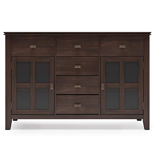 SIMPLIHOME Artisan Solid Pine Wood 54 inch Contemporary Sideboard Buffet Credenza in Dark Chestnut Brown features 2 Doors, 6 Drawers and 2 Cabinets with Large storage spaces