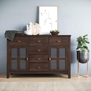 SIMPLIHOME Artisan Solid Pine Wood 54 inch Contemporary Sideboard Buffet Credenza in Dark Chestnut Brown features 2 Doors, 6 Drawers and 2 Cabinets with Large storage spaces