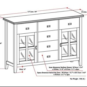 SIMPLIHOME Artisan Solid Pine Wood 54 inch Contemporary Sideboard Buffet Credenza in Dark Chestnut Brown features 2 Doors, 6 Drawers and 2 Cabinets with Large storage spaces