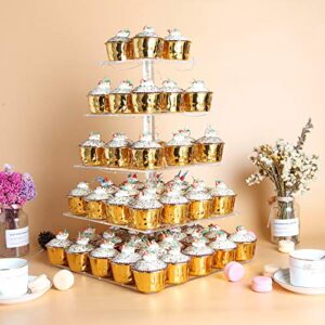 Vdomus 5-Tier Acrylic Cup Cake Stand Display Tower with LED String Lights, Dessert Tree Tower Display Tiered Cupcake Stand Holder Platter for Birthday Wedding Party Celebration, Warm