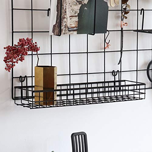 FRIADE Wall Grid Panel Hanging Basket with Hooks,Bookshelf,Display Shelf,Wall Organizer and Metal Shelving for Home Supplies,1 Set of 3 (Black)