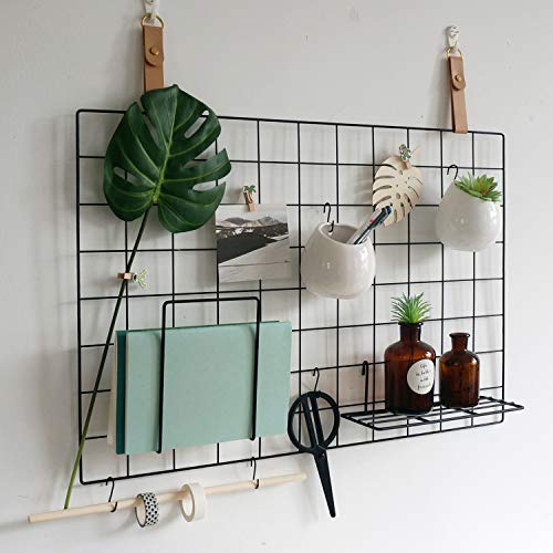 FRIADE Wall Grid Panel Hanging Basket with Hooks,Bookshelf,Display Shelf,Wall Organizer and Metal Shelving for Home Supplies,1 Set of 3 (Black)