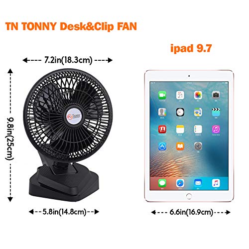 TN TONNY Convertible 6-Inch Desk & Clip on Fan Two Quiet Speeds, Household Table Clip on Fans AC Personal Fans with 6 Feet Cord, Ideal for The Home, Office, Dorm, Black