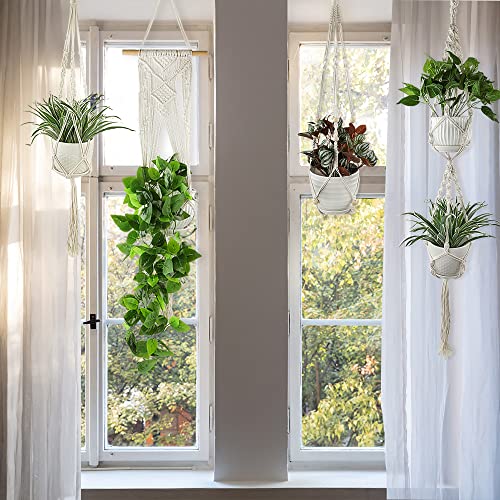 Whonline 6 Packs Macrame Plant Hanger, Plant Hangers Indoor Flower Pot Holder Handmade Cotton White Hanging Planter Basket for Plants Wall Window Outdoor Bedroom Boho Home Decor (6 Sizes)