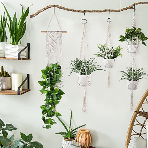 Whonline 6 Packs Macrame Plant Hanger, Plant Hangers Indoor Flower Pot Holder Handmade Cotton White Hanging Planter Basket for Plants Wall Window Outdoor Bedroom Boho Home Decor (6 Sizes)