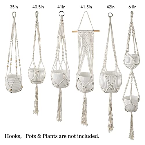 Whonline 6 Packs Macrame Plant Hanger, Plant Hangers Indoor Flower Pot Holder Handmade Cotton White Hanging Planter Basket for Plants Wall Window Outdoor Bedroom Boho Home Decor (6 Sizes)