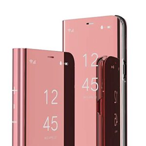 emaxelerr xiaomi redmi note 8 pro case cover stylish mirror plating flip full body protective reflection ultra thin hard anti-scratch shockproof frame for xiaomi redmi note 8 pro mirror:rose glod