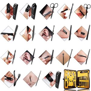 Manicure Pedicure Kit Nail Clippers Set 18 in 1 High Precision Stainless Steel Cutter File Sharp Scissors for Men & Women Fingernails & Toenails Vibrissac Scissors with Stylish Case (Yellow_18in1)