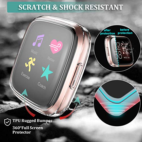 Maledan Compatible with Fitbit Versa 2 Screen Protector Case, 3 Pack Clear Ultra Thin Full Protective Case Cover Scratch Resistant Shock Absorbing for Versa 2 Smartwatch Bands Accessories