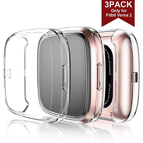 Maledan Compatible with Fitbit Versa 2 Screen Protector Case, 3 Pack Clear Ultra Thin Full Protective Case Cover Scratch Resistant Shock Absorbing for Versa 2 Smartwatch Bands Accessories