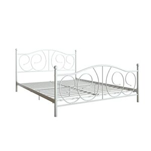 dhp victoria metal platform bed with decorative accent headboard and footboard, adjustable base height for underbed storage, no box spring needed, queen, white