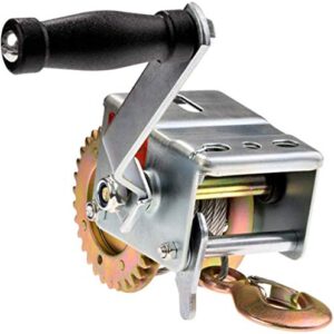 SoB 600lbs Capacity Heavy Duty Hand Winch, Hand Crank Strap Gear Winch with 8m Steel Wire, Manual Operated Two-Way Ratchet ATV Boat Trailer Marine (600LBS)