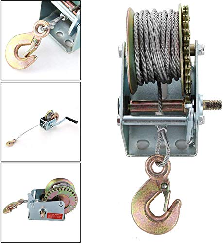 SoB 600lbs Capacity Heavy Duty Hand Winch, Hand Crank Strap Gear Winch with 8m Steel Wire, Manual Operated Two-Way Ratchet ATV Boat Trailer Marine (600LBS)