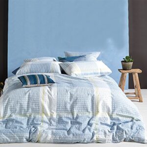 Merryfeel Cotton Duvet Cover Set,100% Cotton Seersucker Duvet Cover Set,Yarn Dyed Stripe Bedding Set,3 Pieces(1 Duvet Cover with 2 Pillowshams)- King