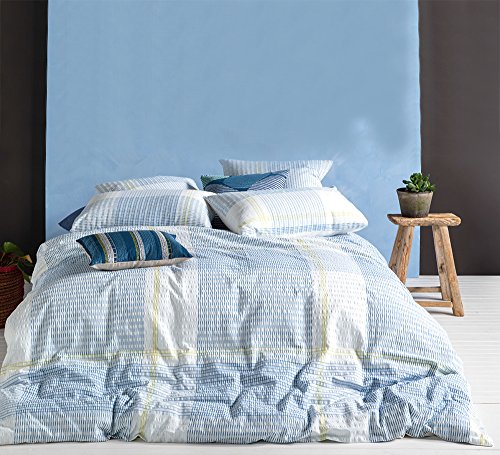 Merryfeel Cotton Duvet Cover Set,100% Cotton Seersucker Duvet Cover Set,Yarn Dyed Stripe Bedding Set,3 Pieces(1 Duvet Cover with 2 Pillowshams)- King