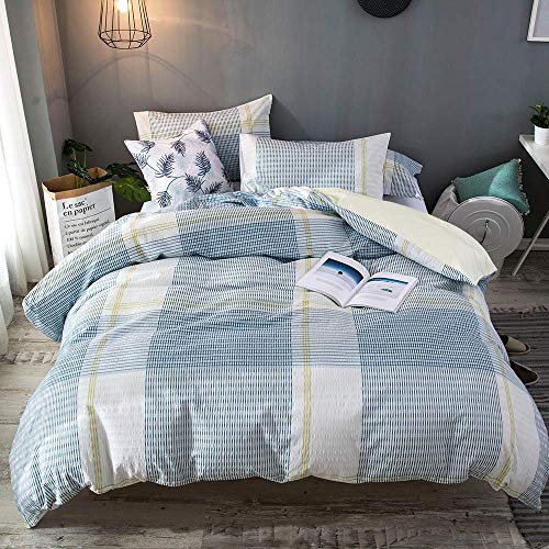 Merryfeel Cotton Duvet Cover Set,100% Cotton Seersucker Duvet Cover Set,Yarn Dyed Stripe Bedding Set,3 Pieces(1 Duvet Cover with 2 Pillowshams)- King