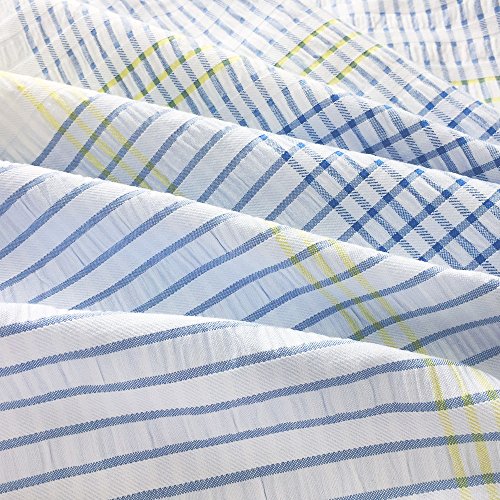 Merryfeel Cotton Duvet Cover Set,100% Cotton Seersucker Duvet Cover Set,Yarn Dyed Stripe Bedding Set,3 Pieces(1 Duvet Cover with 2 Pillowshams)- King