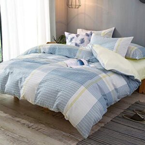 Merryfeel Cotton Duvet Cover Set,100% Cotton Seersucker Duvet Cover Set,Yarn Dyed Stripe Bedding Set,3 Pieces(1 Duvet Cover with 2 Pillowshams)- King