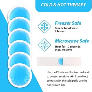 NEWGO Small Ice Packs for Injuries Reusable, 6 Pack Gel Cold Packs Round Hot Cold Compress with Cloth Backing & Sleeve for Pain Relief, Wisdom Teeth, Breastfeeding, Tired Eyes, Face, Headaches