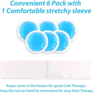 NEWGO Small Ice Packs for Injuries Reusable, 6 Pack Gel Cold Packs Round Hot Cold Compress with Cloth Backing & Sleeve for Pain Relief, Wisdom Teeth, Breastfeeding, Tired Eyes, Face, Headaches