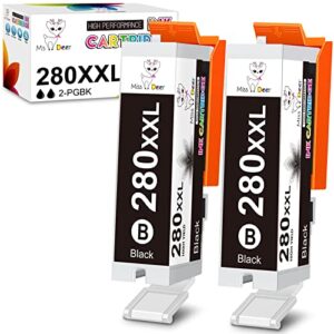 miss deer compatible 280 pgbk ink cartridge, replacement for canon 280xxl pgi-280xxl pgi280 for canon pixma tr7520 tr8520 ts6120 ts6220 ts8120 ts8220 ts9120 ts9520 ts9521c ts702 (2 x large black)