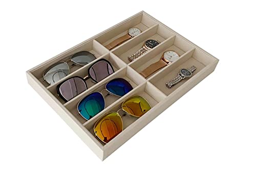 Large Beige Premium Quality Velvet Glasses Box Tray Stackable Practical Trade Show Home Use Jewelry Display Organizer