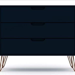 Manhattan Comfort Rockefeller Mid-Century Modern 3 Drawer Bedroom Dresser, 17.52" L x 35.24" W x 30.82", Midnight Blue