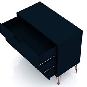 Manhattan Comfort Rockefeller Mid-Century Modern 3 Drawer Bedroom Dresser, 17.52" L x 35.24" W x 30.82", Midnight Blue