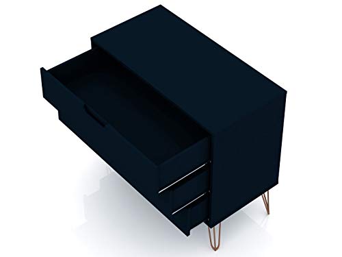 Manhattan Comfort Rockefeller Mid-Century Modern 3 Drawer Bedroom Dresser, 17.52" L x 35.24" W x 30.82", Midnight Blue