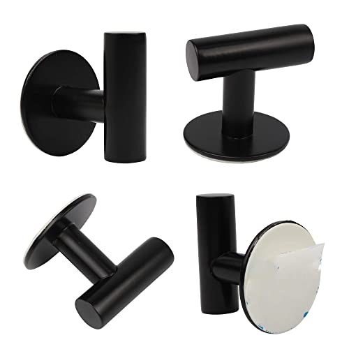 3 Pack Self-Adhesive Towel Hooks, Heavy Duty Kitchen Bathrooms Robe Black Hooks, Towel Stands Sticky Wall Hook Stainless Steel Wall Waterproof Hooks for Bathroom Kitchen Bedroom