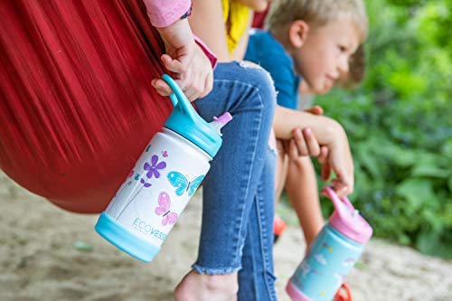 EcoVessel Insulated Water Bottle Kids Tumbler for 36 Hrs Cold Travel Drinking Cup â€“ Frost TriMax Stainless Steel, 12oz Sip Bottle for Children w/Carrying Handle & Flip Straw Lid