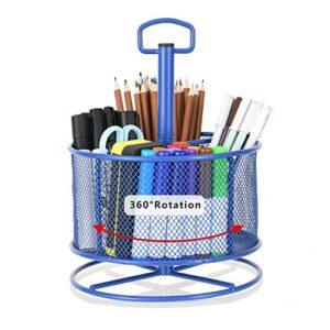 marbrasse mesh desk organizer, 360-degree rotating multi-functional pen holder, 4 compartments desktop stationary organizer, home office art supply storage box caddy (blue)