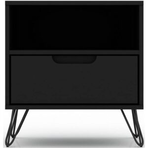 manhattan comfort rockefeller mid-century modern 1 drawer bedroom nightstand, 20.08", black