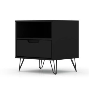 Manhattan Comfort Rockefeller Mid-Century Modern 1 Drawer Bedroom Nightstand, 20.08", Black