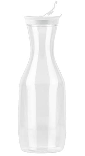 DecorRack Large Water Carafes, Bottle with Flip Top Lid, 50 Oz -BPA Free- Plastic Juice Pitcher, Decanter, Jug, Serve Fridge Cold Iced Tea, Water, for Outdoors, Picnic, Parties, Clear (1 Pack)