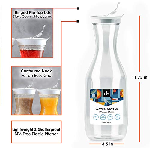 DecorRack Large Water Carafes, Bottle with Flip Top Lid, 50 Oz -BPA Free- Plastic Juice Pitcher, Decanter, Jug, Serve Fridge Cold Iced Tea, Water, for Outdoors, Picnic, Parties, Clear (1 Pack)