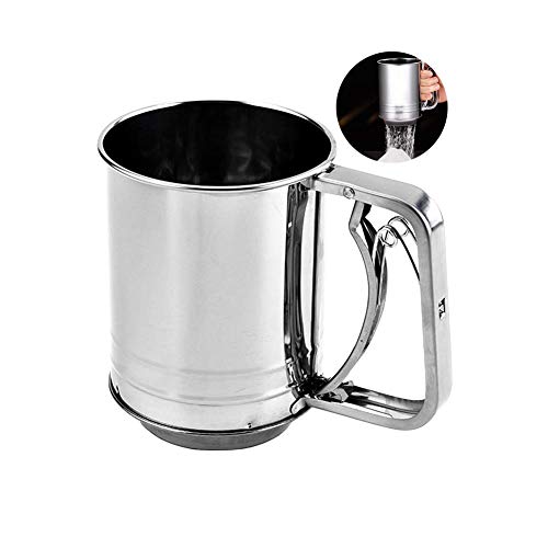 Snowyee Flour Sifter, for Baking Stainless Steel 3 Cup Double Layers Sieve with Hand Press Design (1 Piece)