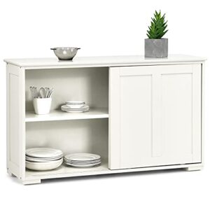 costzon kitchen sideboard, antique stackable storage cabinet with height adjustable shelf,sliding door,wooden cupboard server buffet console table for home dining room entryway (cream white)