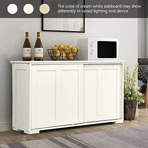 Costzon Kitchen Sideboard, Antique Stackable Storage Cabinet with Height Adjustable Shelf,Sliding Door,Wooden Cupboard Server Buffet Console Table for Home Dining Room Entryway (Cream White)