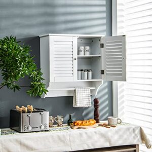 Tangkula Bathroom Medicine Cabinet, Wall Mounted Double Louvered Doors Storage Cabinet with Height Adjustable Shelf and Bar, Hanging Storage Bathroom Cabinet Organizer, White